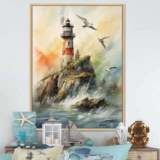 Designart "Ocean Watchtower V" Coastal Framed Canvas Wall Art - Bed ...