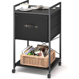 Black Wood Metal Printer Stand Table File Cabinet with Fabric Drawer on ...