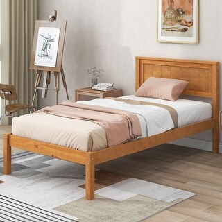 Oak Platform Bed Frame with Headboard and Wood Slat Support - Bed Bath ...