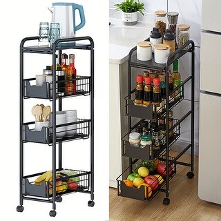 4-Tier Metal Kitchen Slim Utility Cart with Slide-Out Drawers - Bed ...