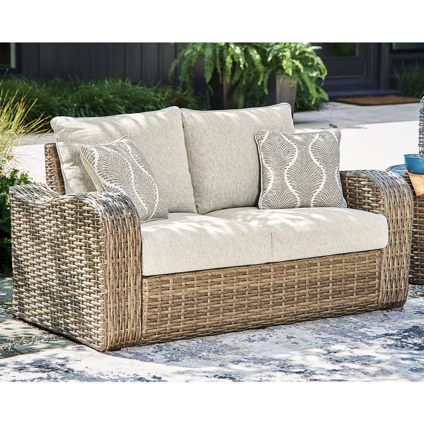Signature Design by Ashley Sandy Bloom Brown/Beige Outdoor Loveseat ...