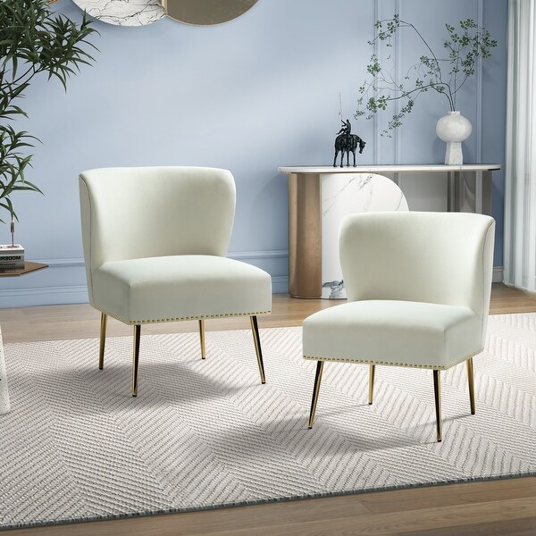 Celtia Modern Upholstered Accent Side Chairs with Nailhead Trim Set of 2 by Hulala Home Ivory