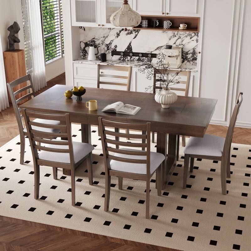 7-Piece Expandable Dining Set – Farmhouse-Style Extendable Table & 6 ...