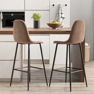 2 PCS Bar Stools Velvet Upholstered High Back Bar Chairs Brown/Grey ...