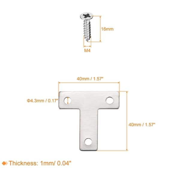T Shape Bracket, 40x40x1mm Stainless Steel Mending Plate w Screws ...