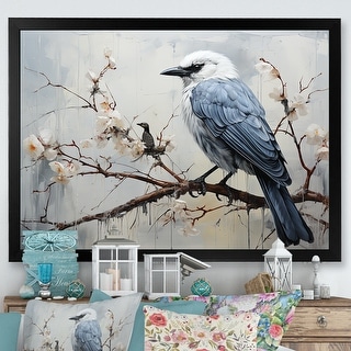 Designart "Misty Blueray Bird On Branch" Animals Bird Framed Canvas ...