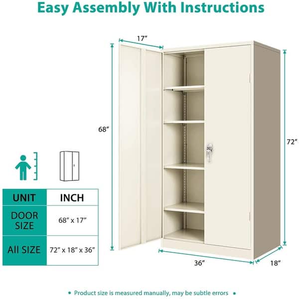 72 inch Metal Garage Storage Cabinet with Locking Doors and Adjustable ...