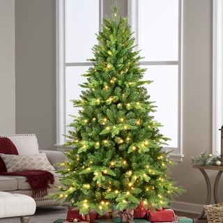 7FT Pre-lit PE & PVC Christmas Tree with LED Lights,Realistic Design ...