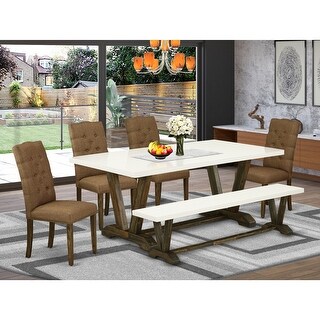 Southwestern Dining Set - 6 Piece Table & Chair Set with Bench - Linen ...