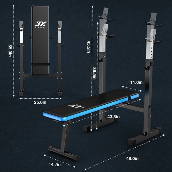 Adjustable Press Weight Bench Folding Fitness Barbell Rack for Full ...