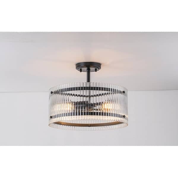 3-Light Modern Drum Semi Flush Mount Lights with Ribbed Glass Shape ...