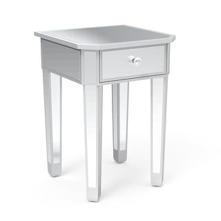 Mirrored End Table with Drawer Modern Crystal Side Table with Storage ...
