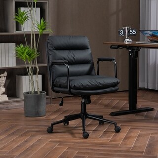 Mid Back PU Leather Office Chair - Ergonomic Desk Task Chair with ...
