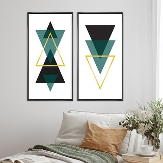 Designart "Abstract Geometrics In Green And Gold I" Geometric Framed ...
