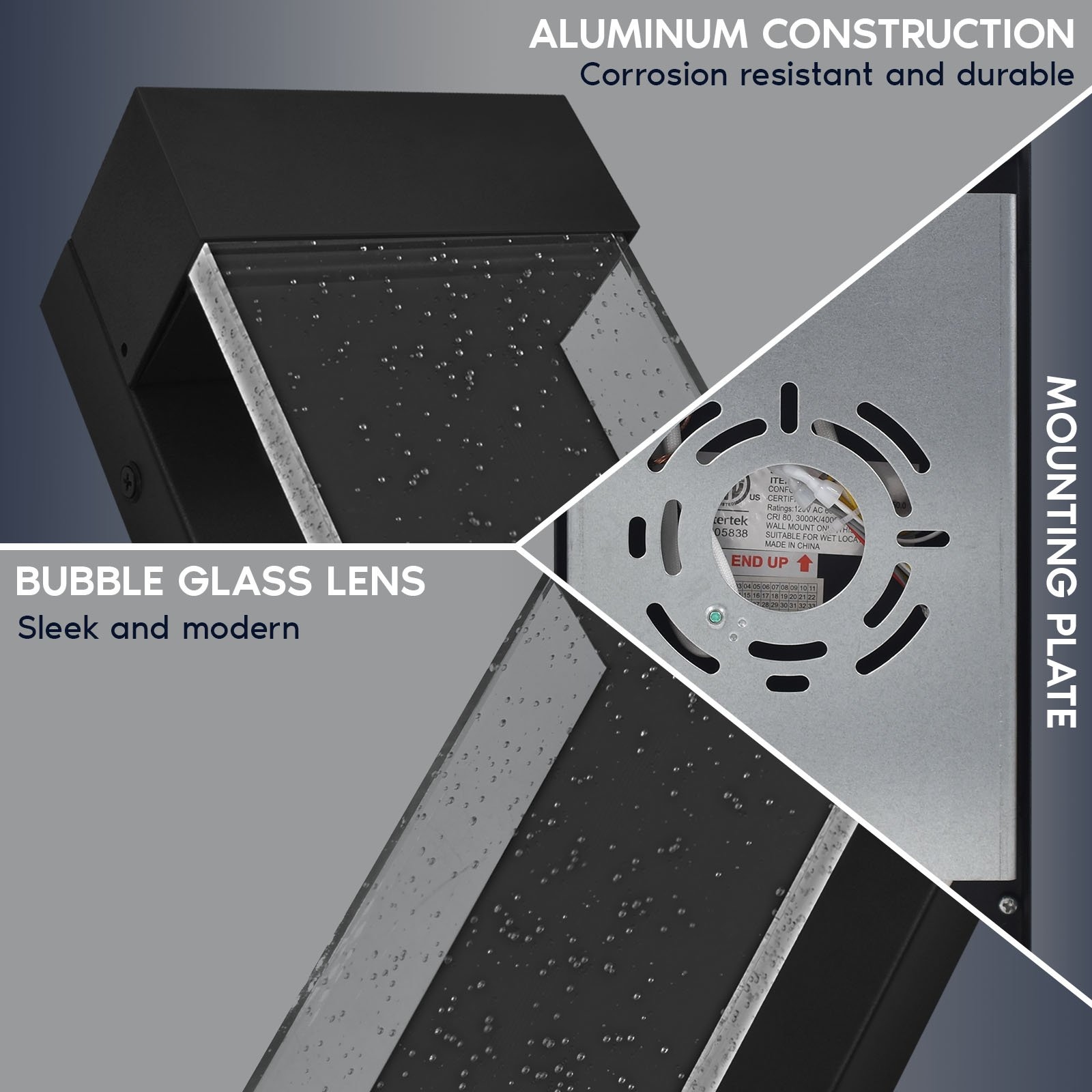 Luxrite Modern LED Up Down Outdoor Wall Lights, Bubble Glass, 3CCT ...