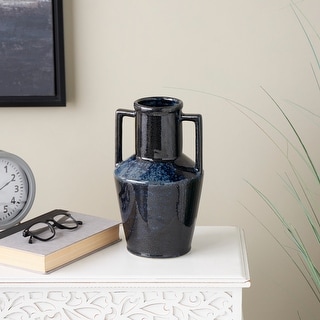 Dark Blue Ceramic Ombre Textured Decorative Vase with Rectangular ...