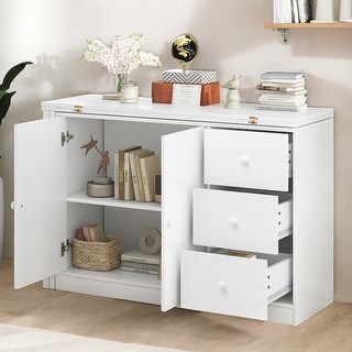 Convertible Sideboard with Pull-Out Top, Dining Table Feature & Ample ...