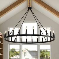 48in Modern Farmhouse Wagon Wheel Chandelier 24 Light Black Chandelier ...