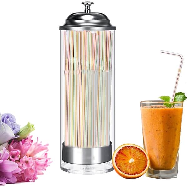 Straw Dispenser with Stainless Steel Lid, Clear Acrylic Straw Holder ...