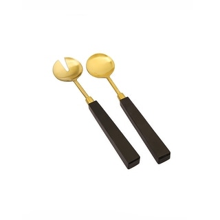 Set of 2 Gold Salad Servers with Black Stone Handles - Bed Bath ...