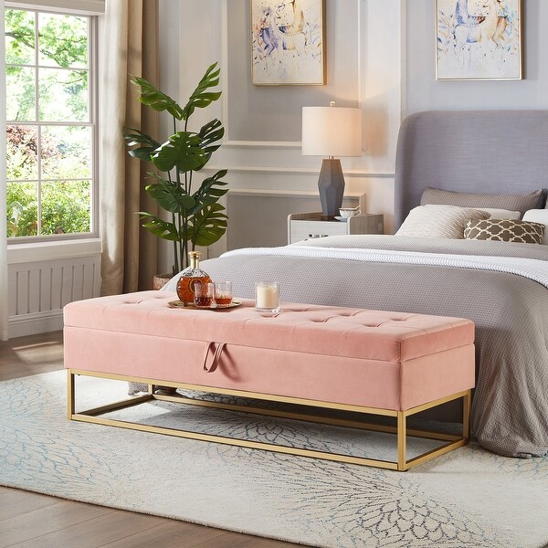 Pink Velvet Storage Bench Upholstered Storage Ottoman Bed Bath Beyond 42469082