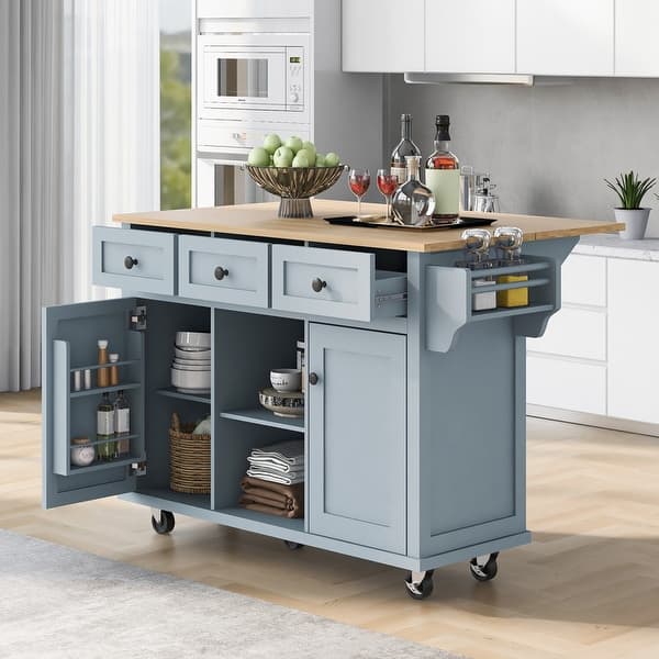Drop-Leaf Counter top Kitchen Cart ,Kitchen Island with 3 Drawers - On ...