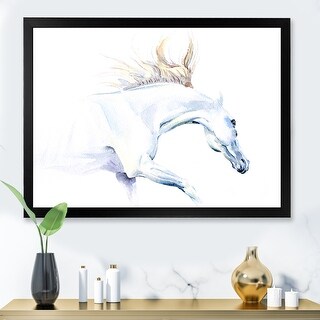 Designart "White Horse In Watercolor" Traditional Framed Art Print ...