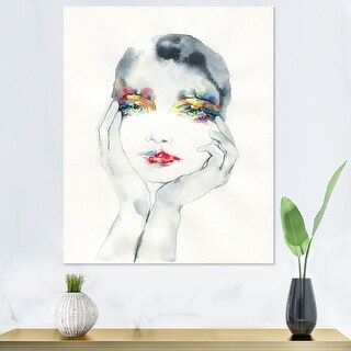 Designart "Retro Portrait Of Woman With Red Lips II" Glam Canvas ...
