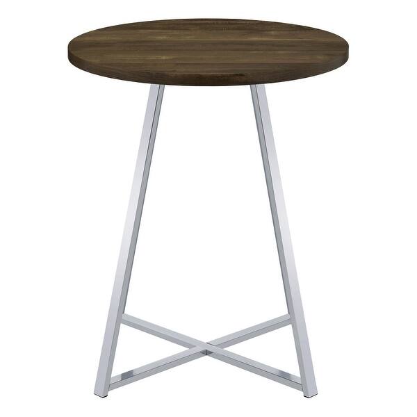43 Inch Tall Modern Bar Table, Brown Round Top, Polished Chrome Flared ...