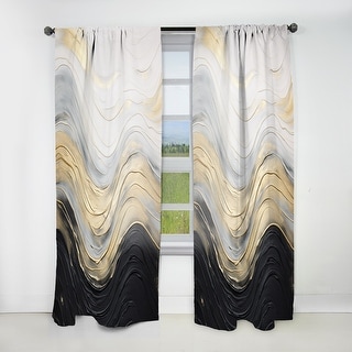 Designart "Gold And Black Soft Wave Fusion IV" Abstract Shapes Curtain ...