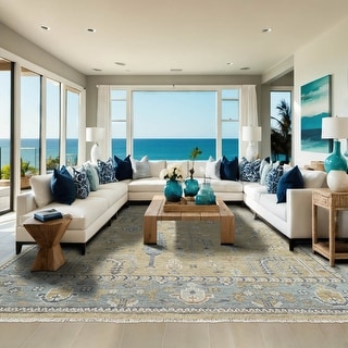 LoomBloom Multi Size Beige Hand Knotted Oushak 100% Wool Area Rug - Bed ...