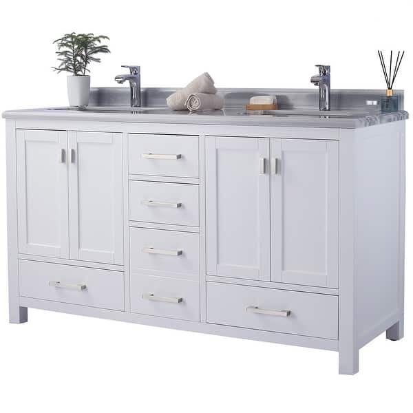 Miseno Prim 60" Free Standing Vanity Set with White Solid Oak Cabinet ...