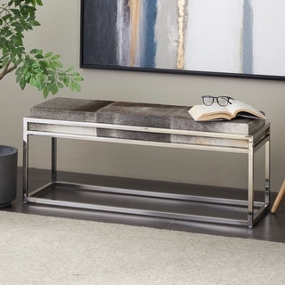 Gray Leather Bench with Silver Stainless Steel Base - Bed Bath & Beyond ...