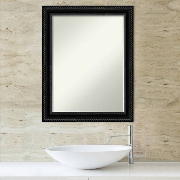 Petite Bevel Bathroom Wall Mirror - Corded Black Frame - 22 x 28 in ...