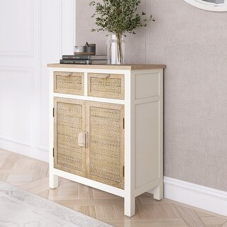 Vintage Style Storage Cabinet with 2-Drawers and 2-Doors, Antique White ...