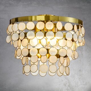 CraftHome 4-Light Unique/Statement Round Coastal Capiz Shell Tiered ...