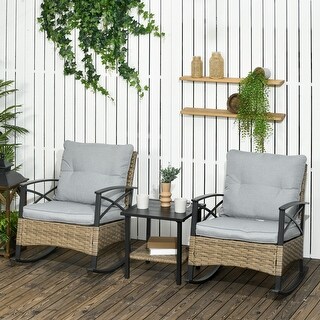3 Piece Patio Rocking Chair Set with 2 Cushioned Porch Rockers - Bed ...