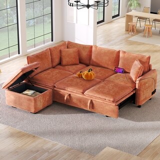 Orange Chenille L-Shaped Sleeper Sectional Sofa - Bed Bath & Beyond - 40820012