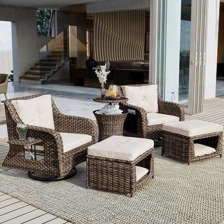 5 Pieces Outdoor Patio Swivel Rocking Chairs with Ottomans and Side ...
