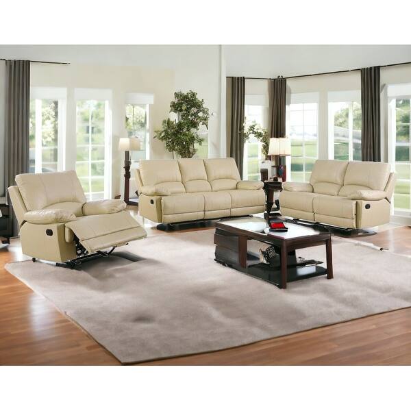 165" Stylish Beige Leather Sofa Set - 195" x 41" x 40" - Bed Bath ...
