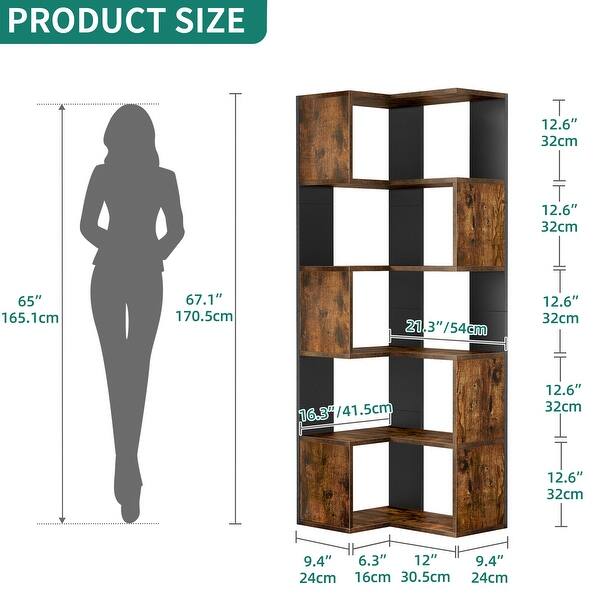 Moasis 5 Tiers Industrial Corner Bookshelf and Bookcase L Shaped ...
