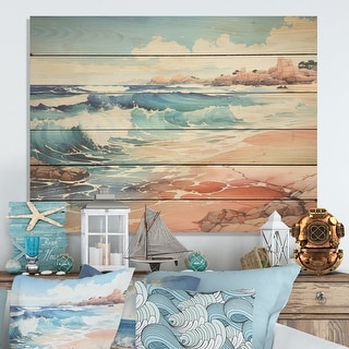 DESIGN ART "Blue Beach Waves Fusion" Coastal Beach Wood Wall Decor ...