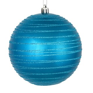 Vickerman 6" Turquoise Candy Finish Ball Ornament with Glitter Lines, 3 ...