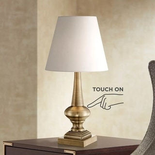 Traditional Table Lamp Antique Brass Touch On White Shade - 9.5" x 19 ...