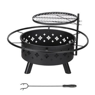 33" Wood-Burning Outdoor Fire Pit, Wood Large Fire Bowl for Outside BBQ ...