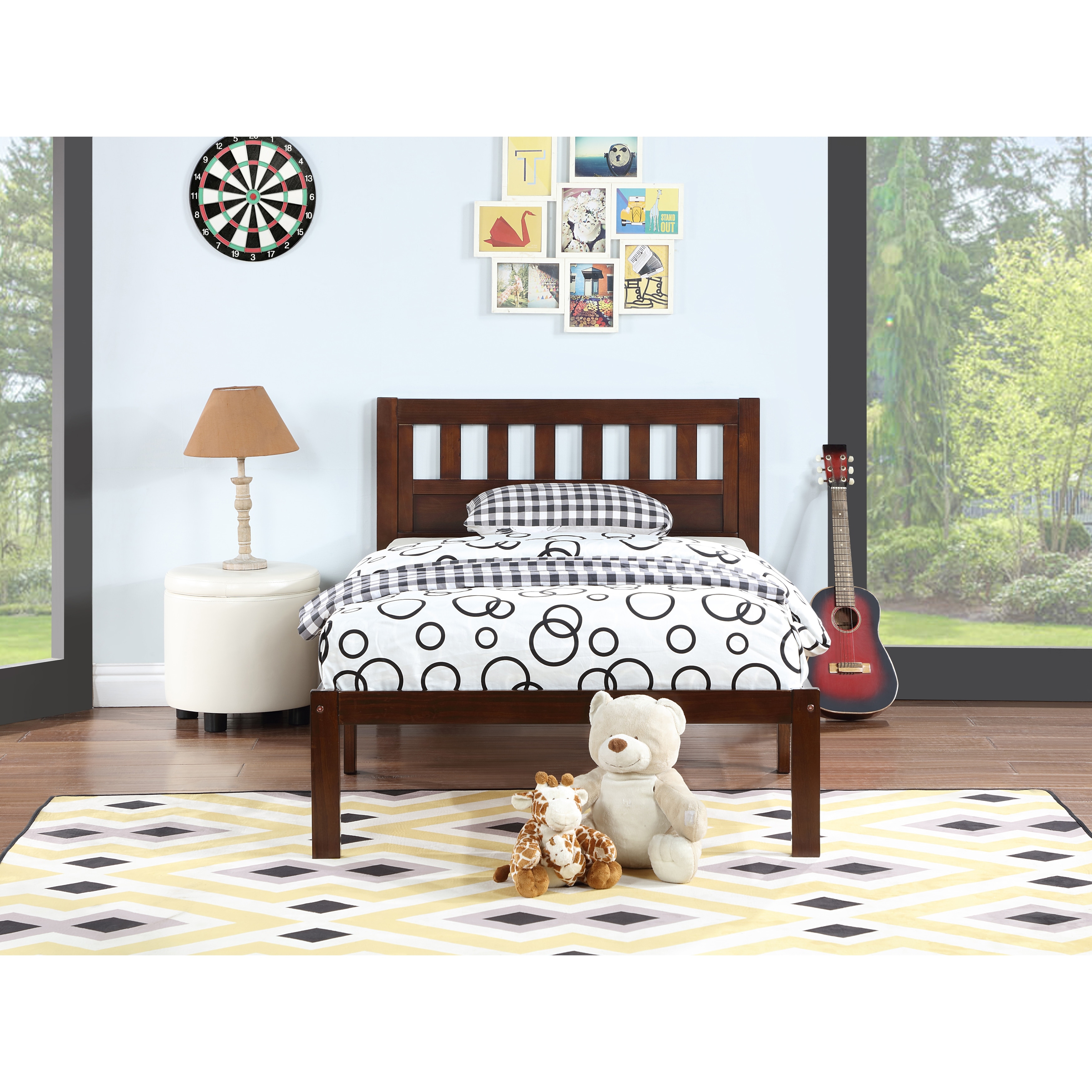 Dark Walnut Full Size Wood Platform Bed Frame with Headboard, Slatted ...