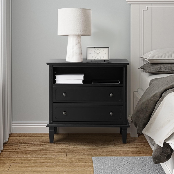 Kamilo Traditional 28.25 inch Wide Nightstand Table Open Storage with Built in Charging Station and 2 Drawers by HULALA HOME On Sale Bed Bath Beyond 36827777