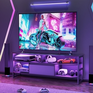Gaming TV Stand with Power Outlet and LED Lights for TVs up to 65 ...
