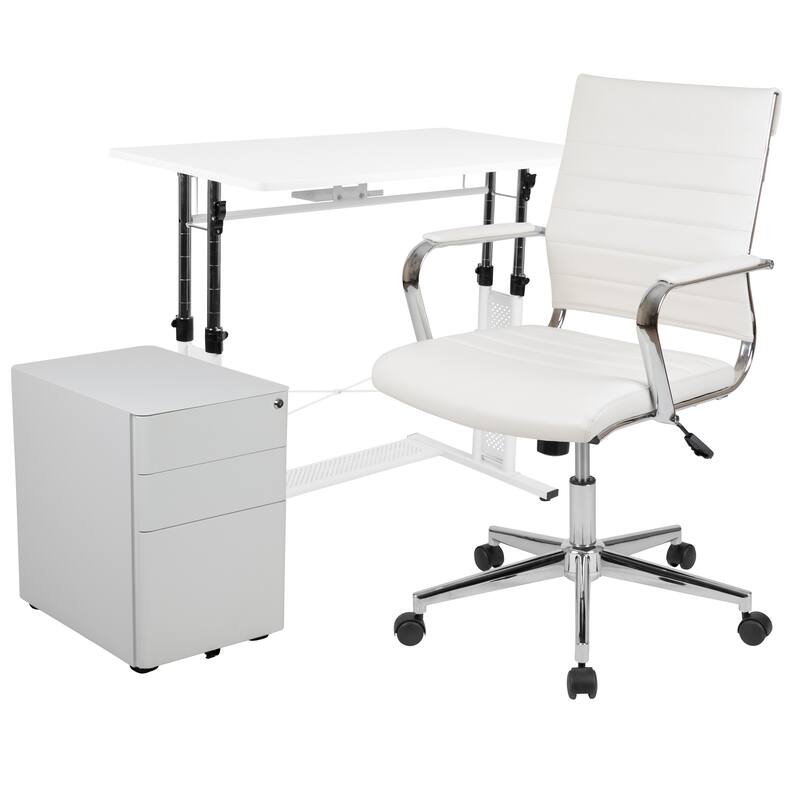3PC Office Set-Adjustable Desk, LeatherSoft Office Chair, Mobile Filing ...