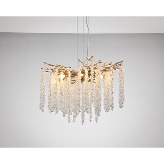23.6-inch Modern Golden Pendant Light with Cascading Crystal Strands ...